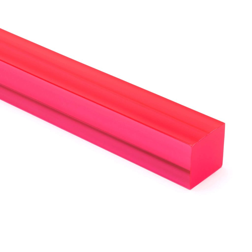 Pink-Red Fluorescent Acrylic Square Rod - Sheen Plastics