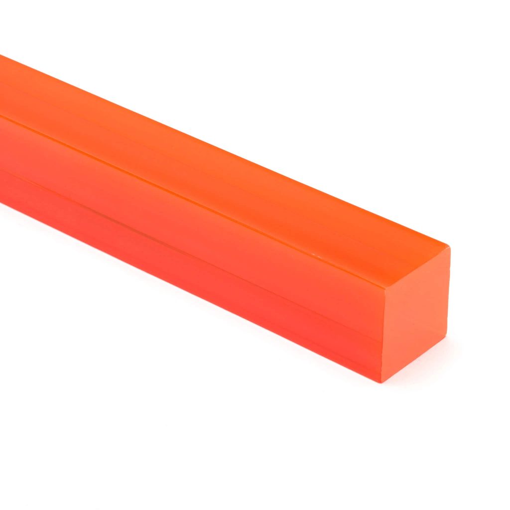 Red-Orange Fluorescent Acrylic Square Rod - Sheen Plastics
